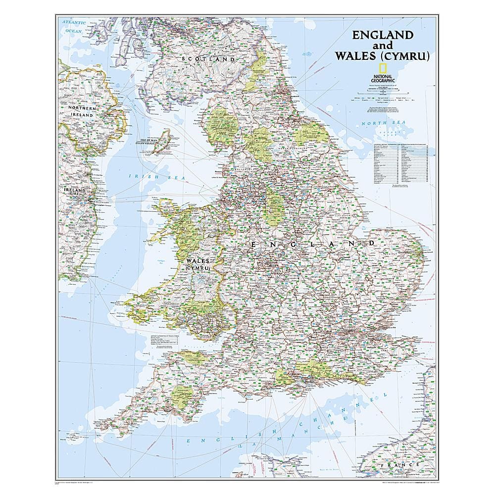 England and Wales Classic Wall Map - National Geographic