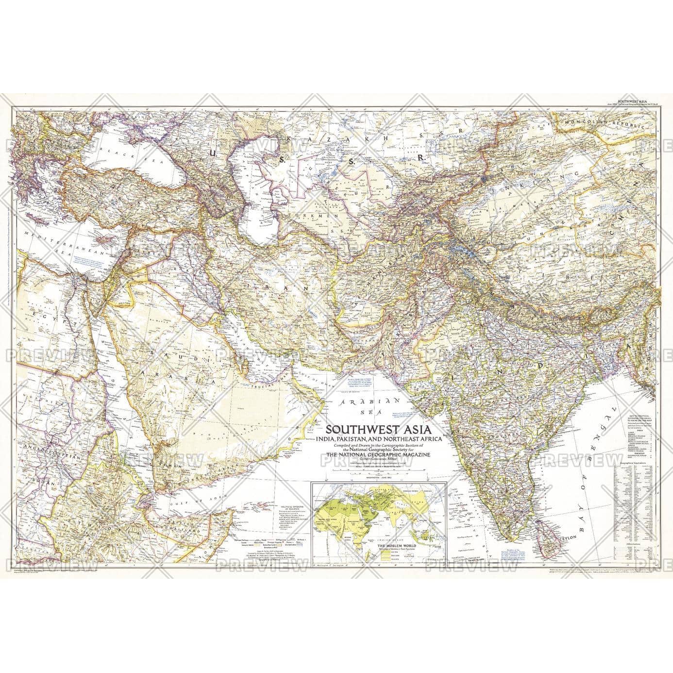 Southwest Asia - Published 1952 by National Geographic - The Map Shop