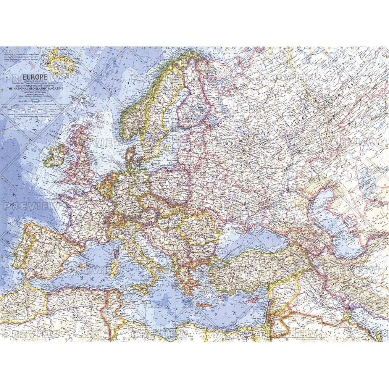 Europe - Published 1962 by National Geographic - The Map Shop