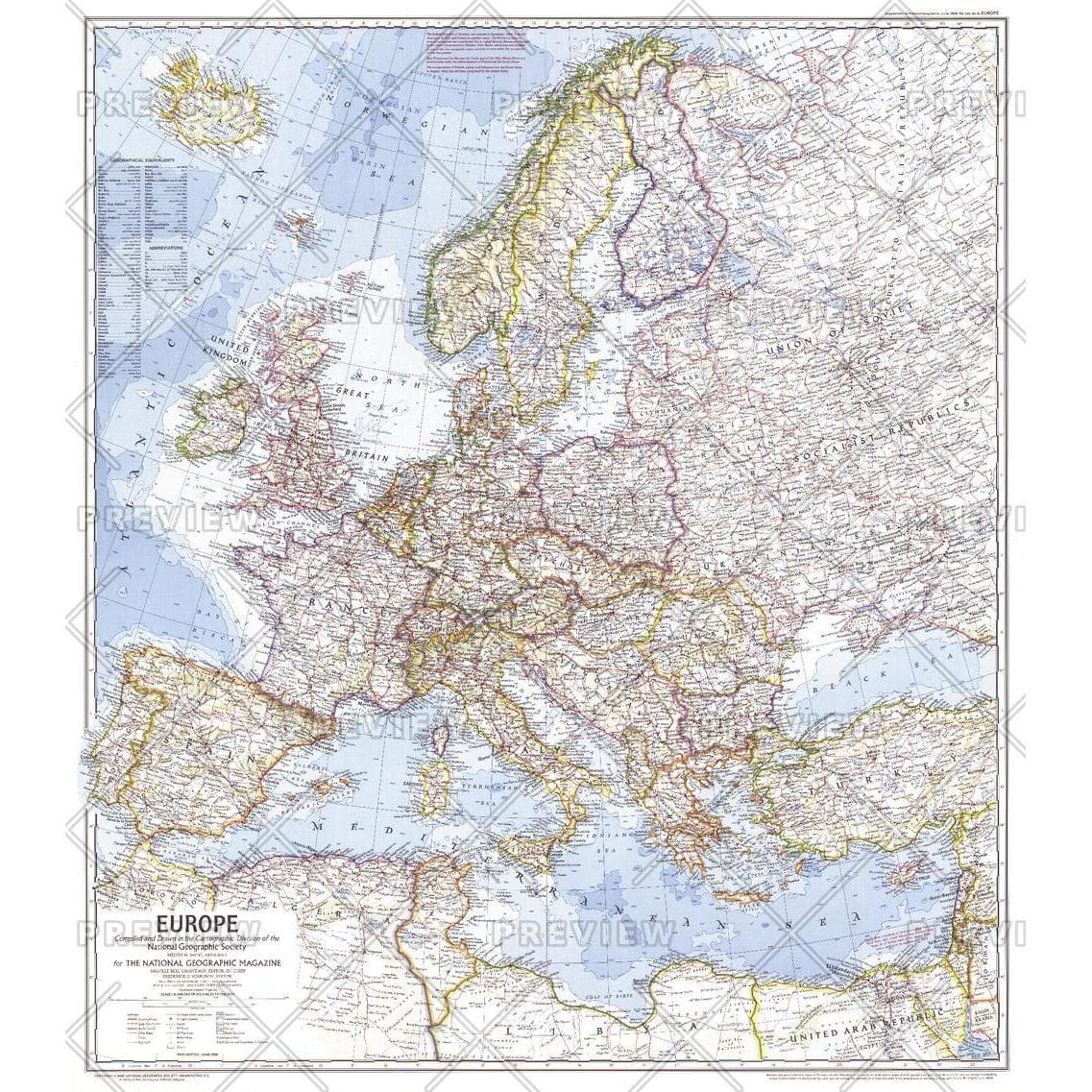 Europe - Published 1969 by National Geographic - The Map Shop