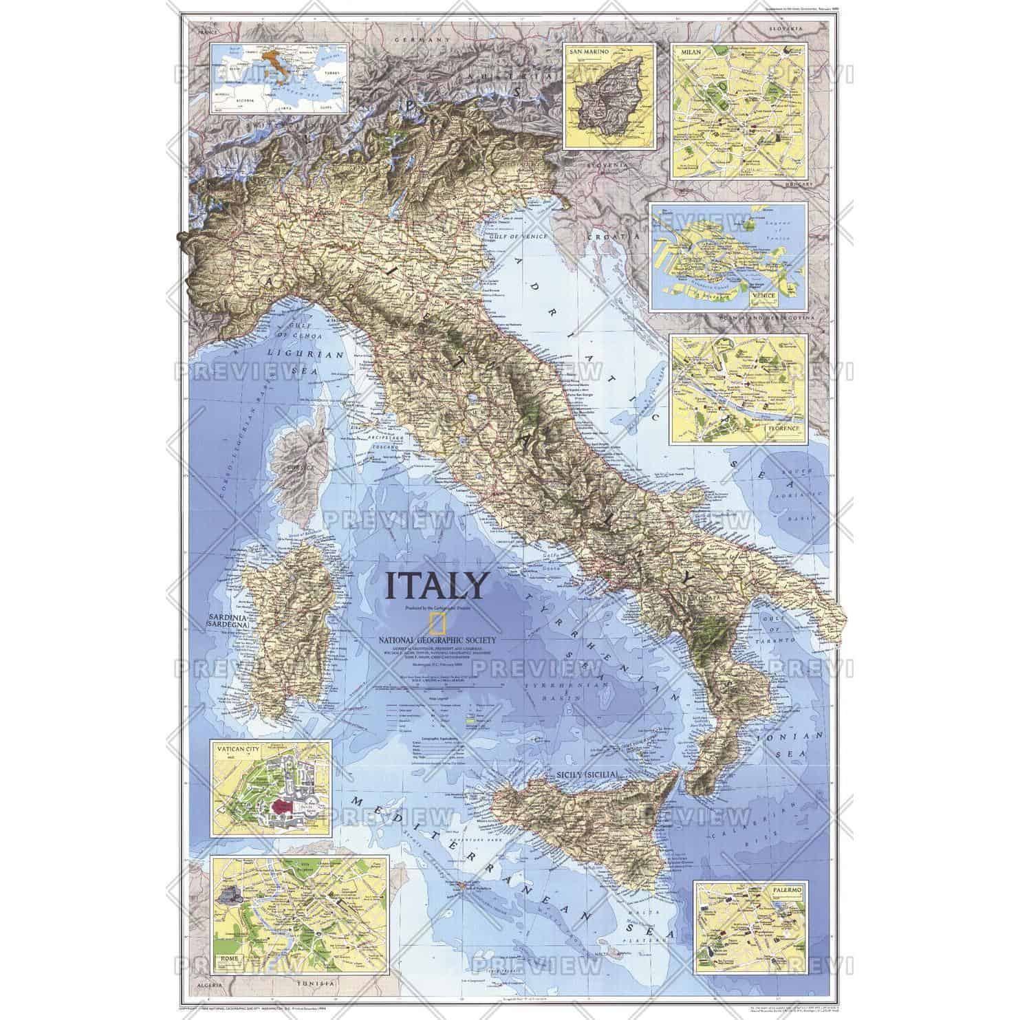 Italy - Published 1995 by National Geographic - The Map Shop