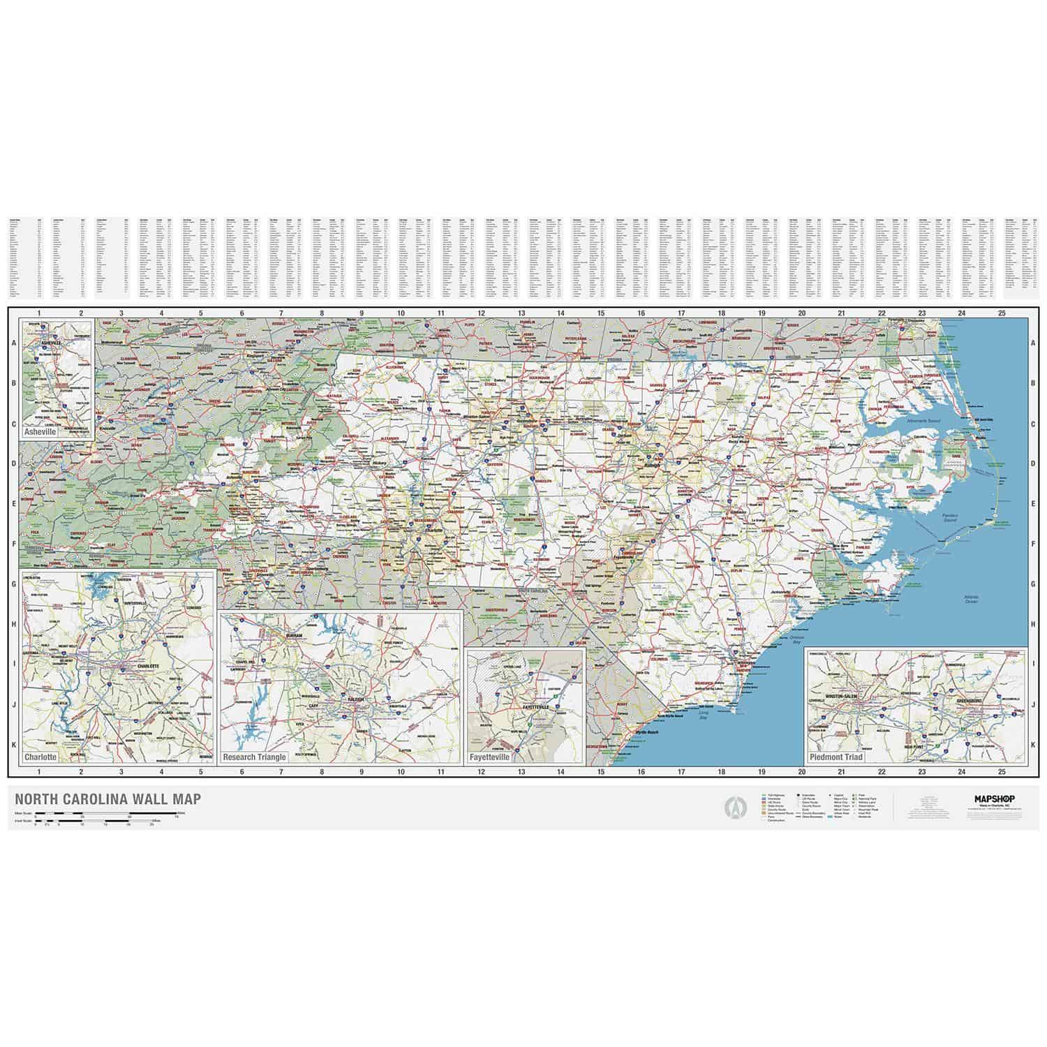 North Carolina State Wall Map | Large NC Map | Map Shop