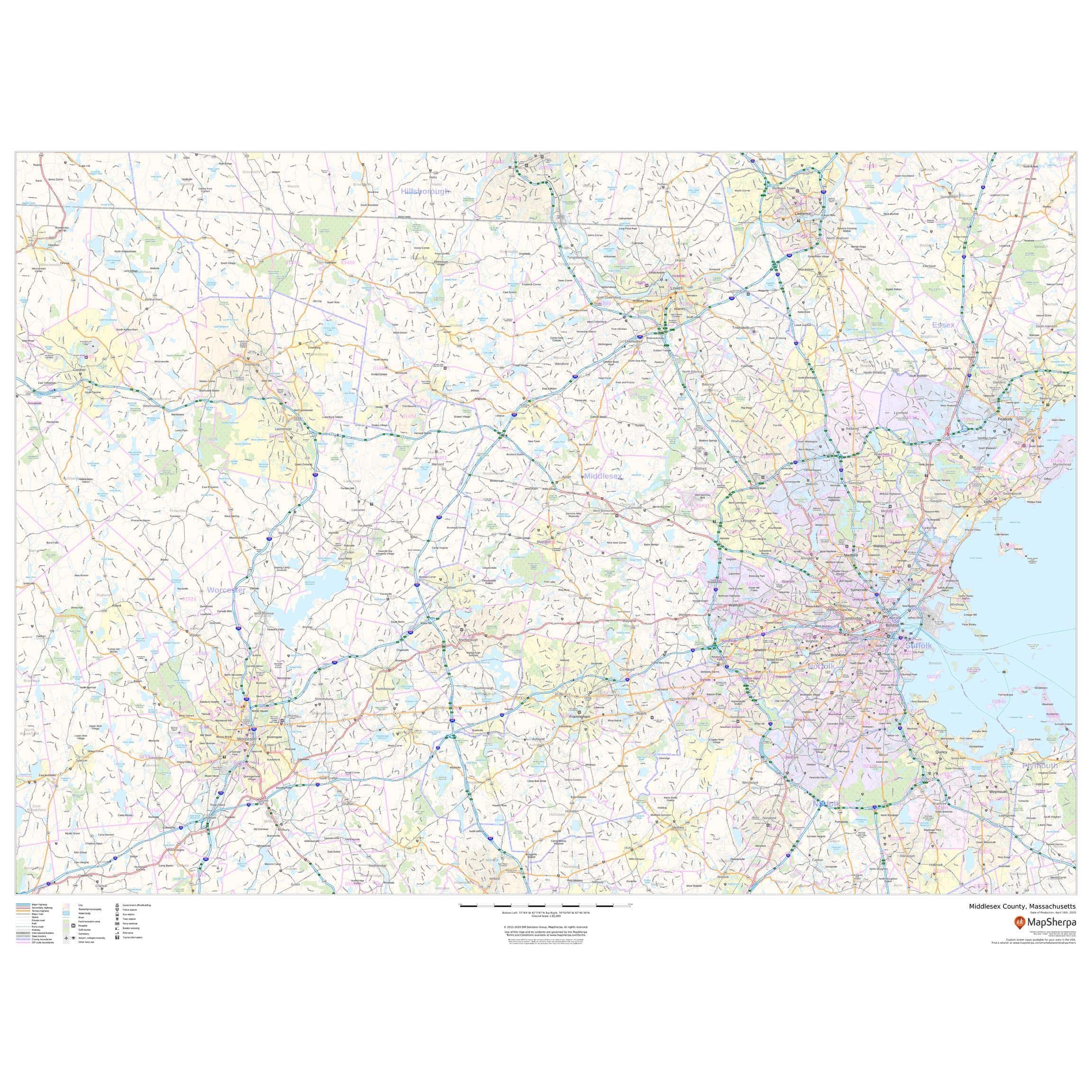 Middlesex County, Massachusetts by Map Sherpa - The Map Shop