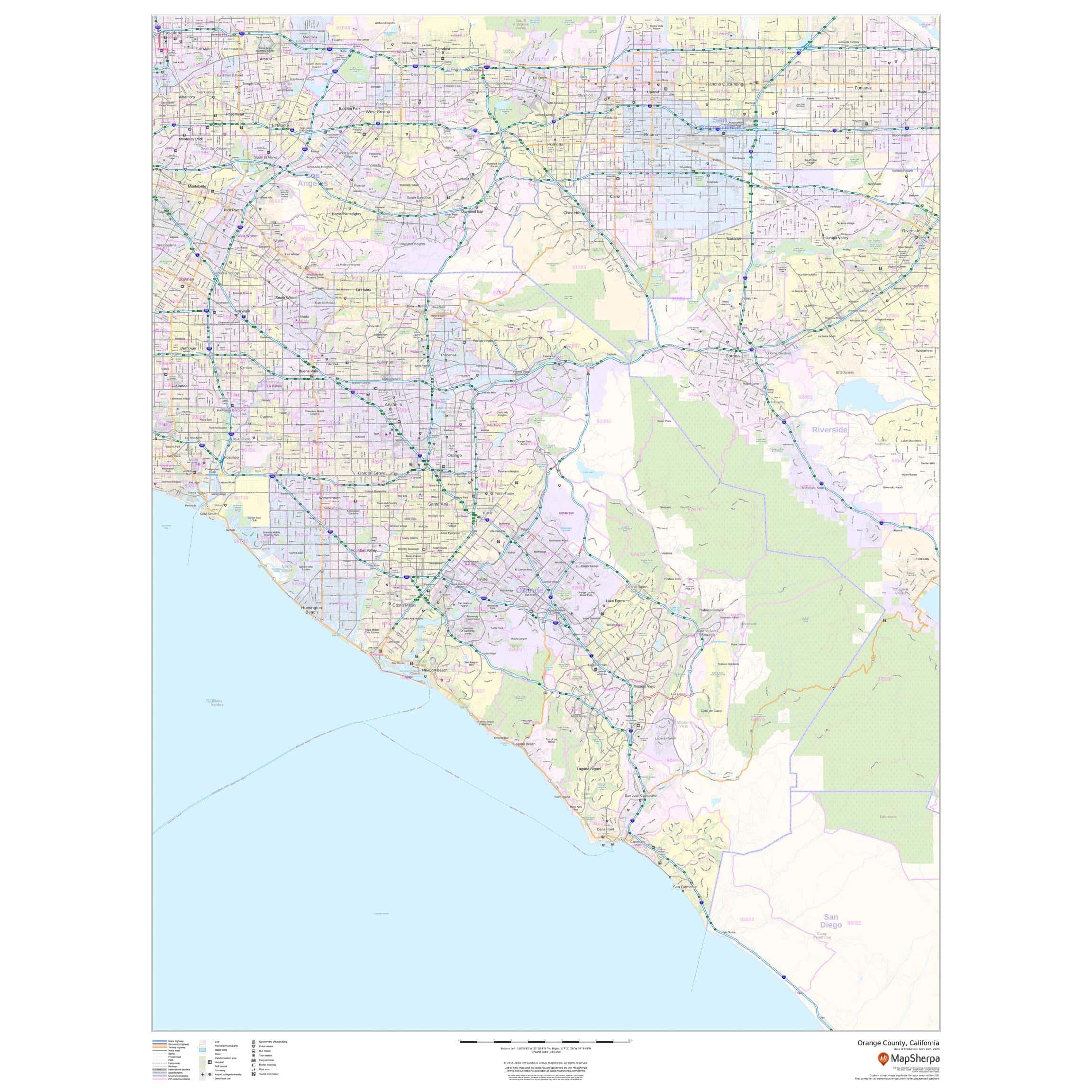 Orange County California Map | OC Wall Map | Map Shop