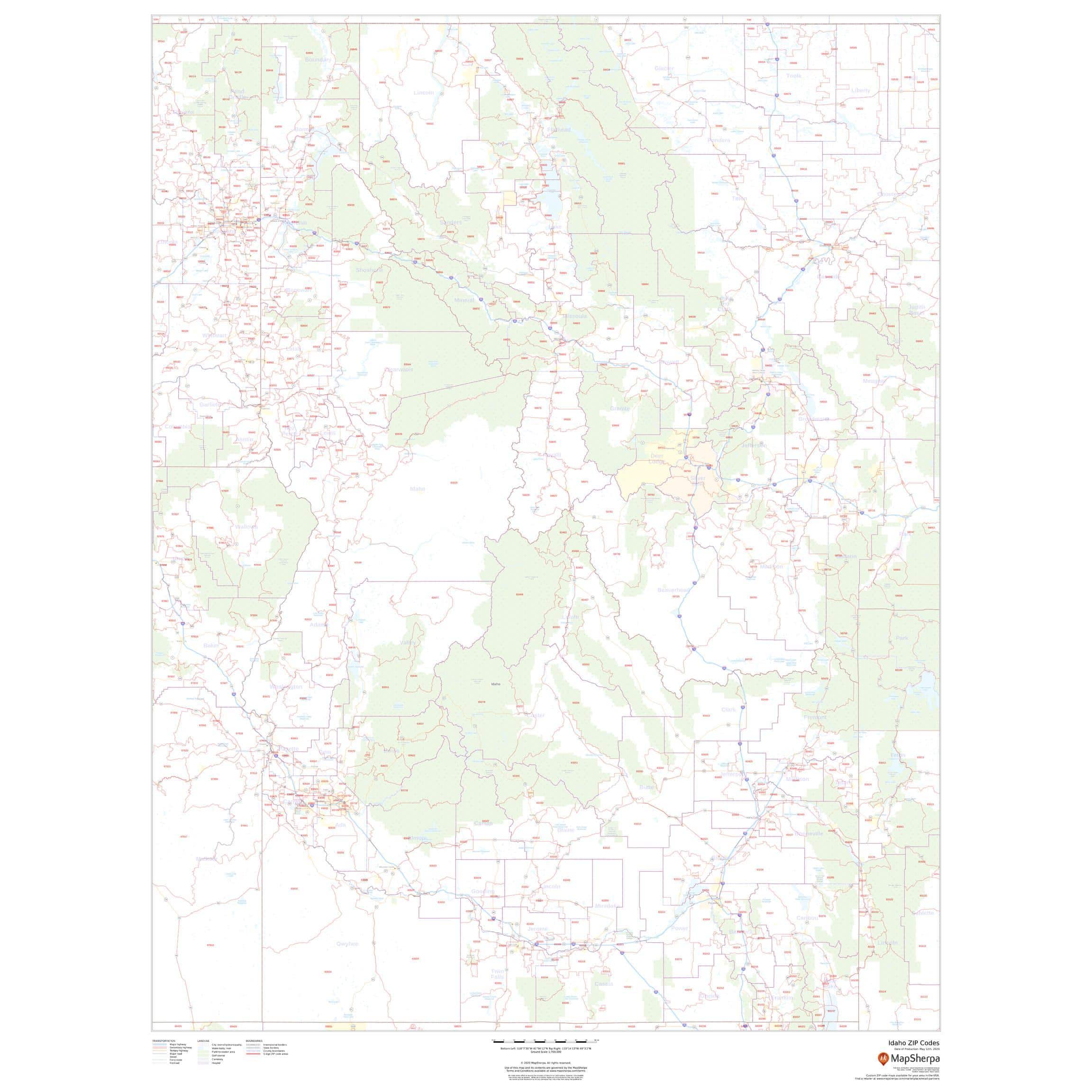 Idaho - Zip Code Map by Map Sherpa - The Map Shop