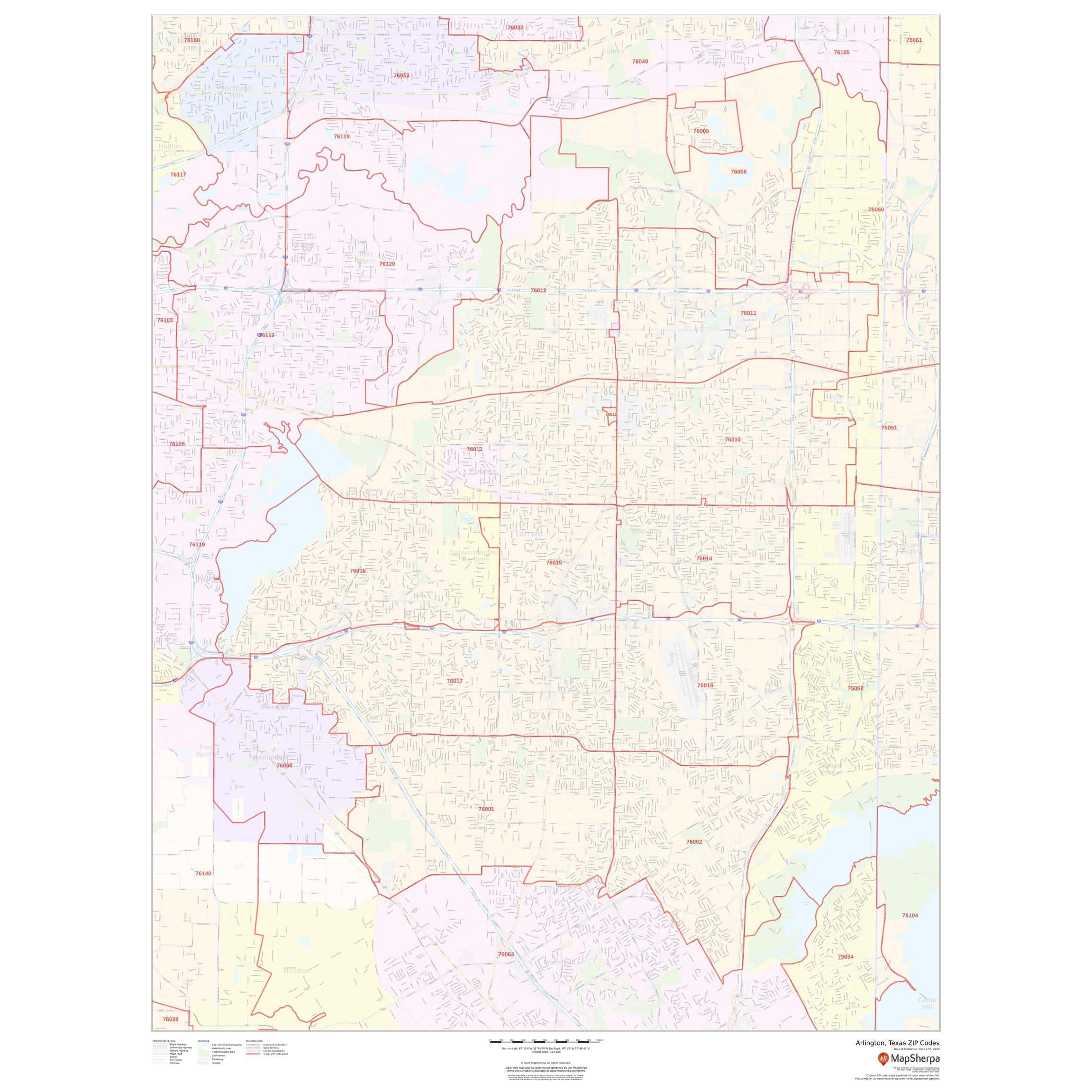 Arlington, Texas - Zip Codes by Map Sherpa - The Map Shop