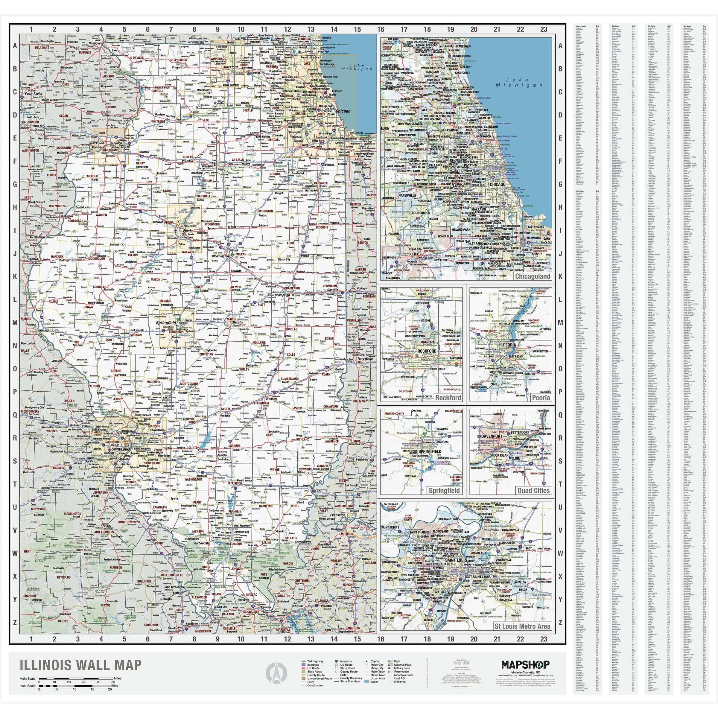 Illinois State Wall Map by MapShop - The Map Shop