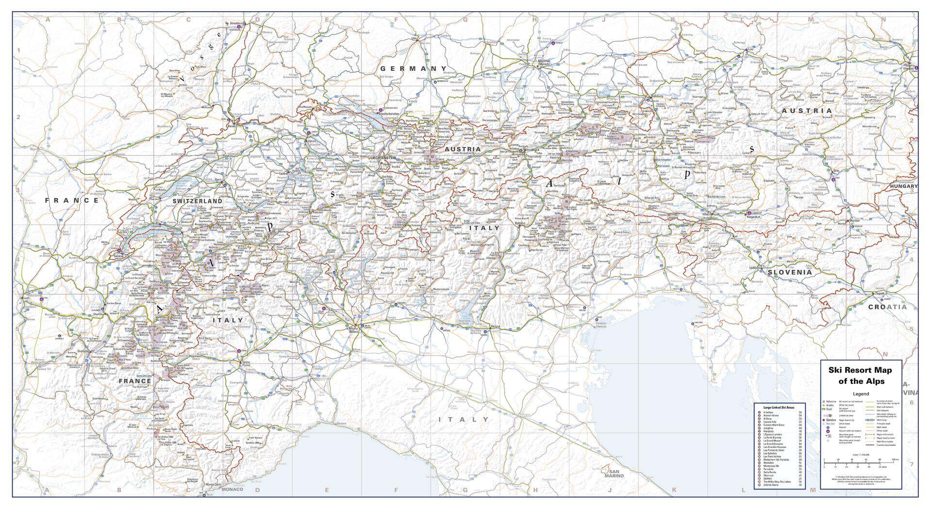Ski Resort Map of the Alps - Panoramic by 2theAlps - The Map Shop