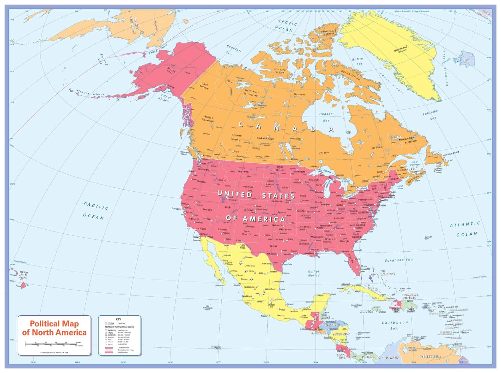 Color blind friendly Political N America Map Cosmographics
