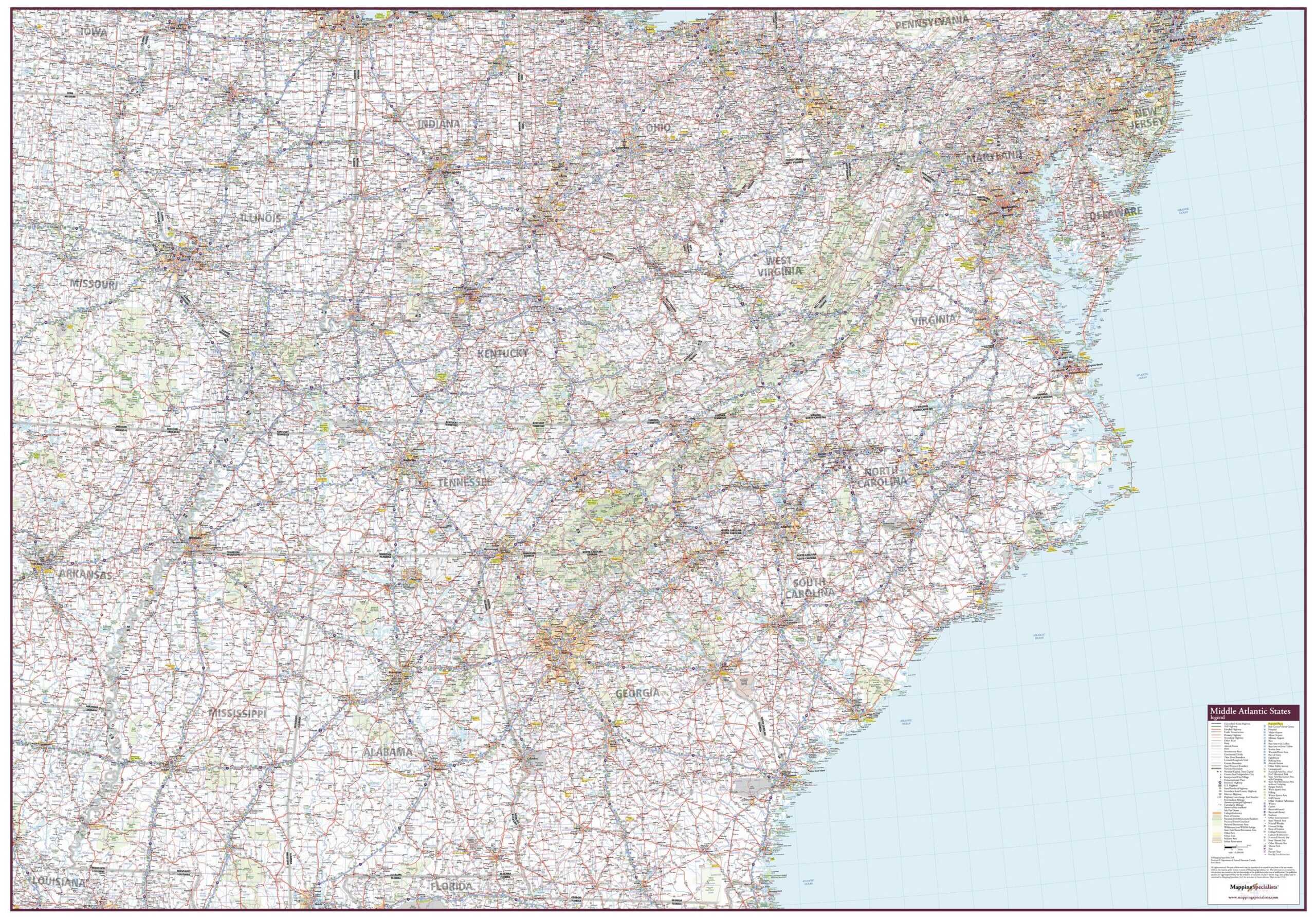 Middle Atlantic States Wall Map | Mid Atlantic Region | Map Shop
