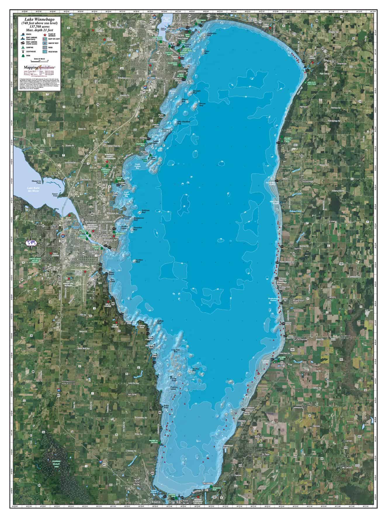 Lake Winnebago by Mapping Specialists - The Map Shop