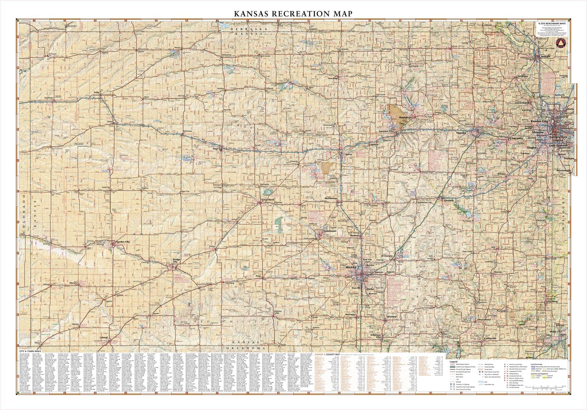 Kansas Recreation Wall Map by Benchmark Maps - The Map Shop