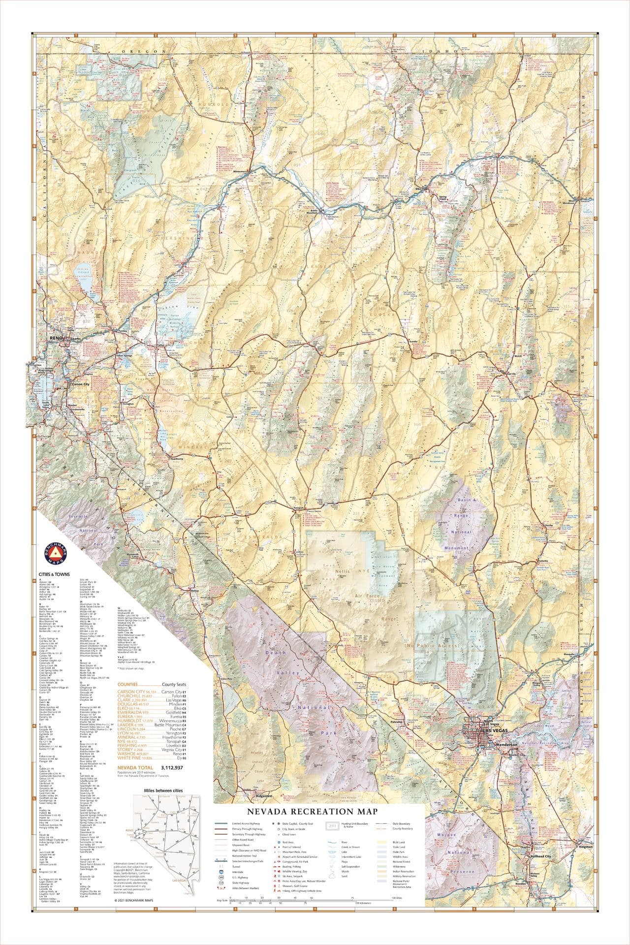 Nevada Recreation Wall Map by Benchmark Maps - The Map Shop