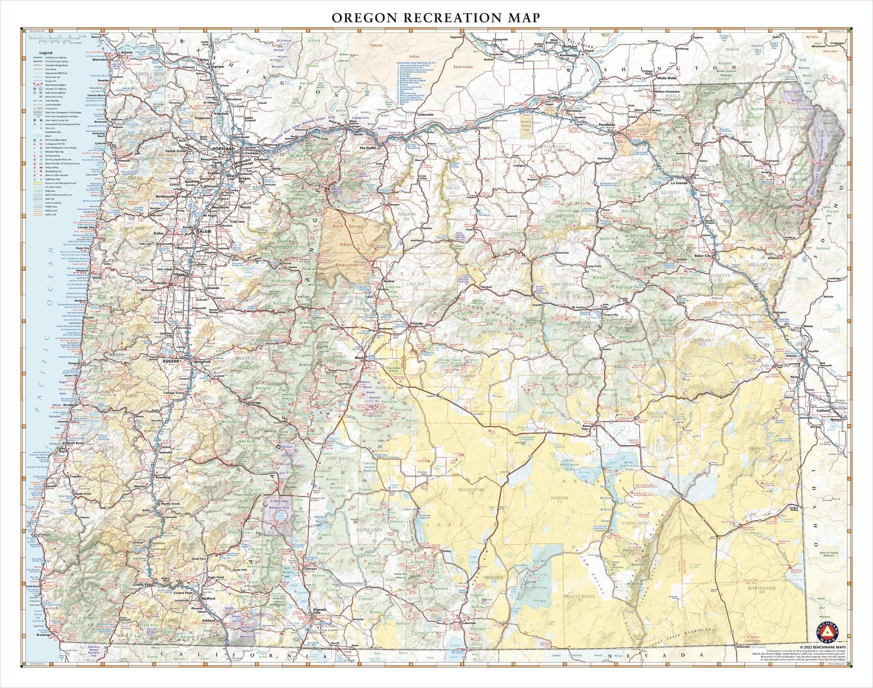 Oregon Recreation Wall Map by Benchmark Maps - The Map Shop
