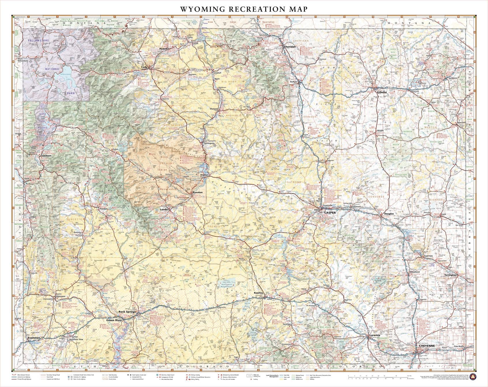 Wyoming Recreation Wall Map by Benchmark Maps - The Map Shop
