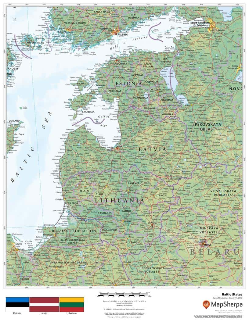 Baltic States Wall Map by MapSherpa - The Map Shop