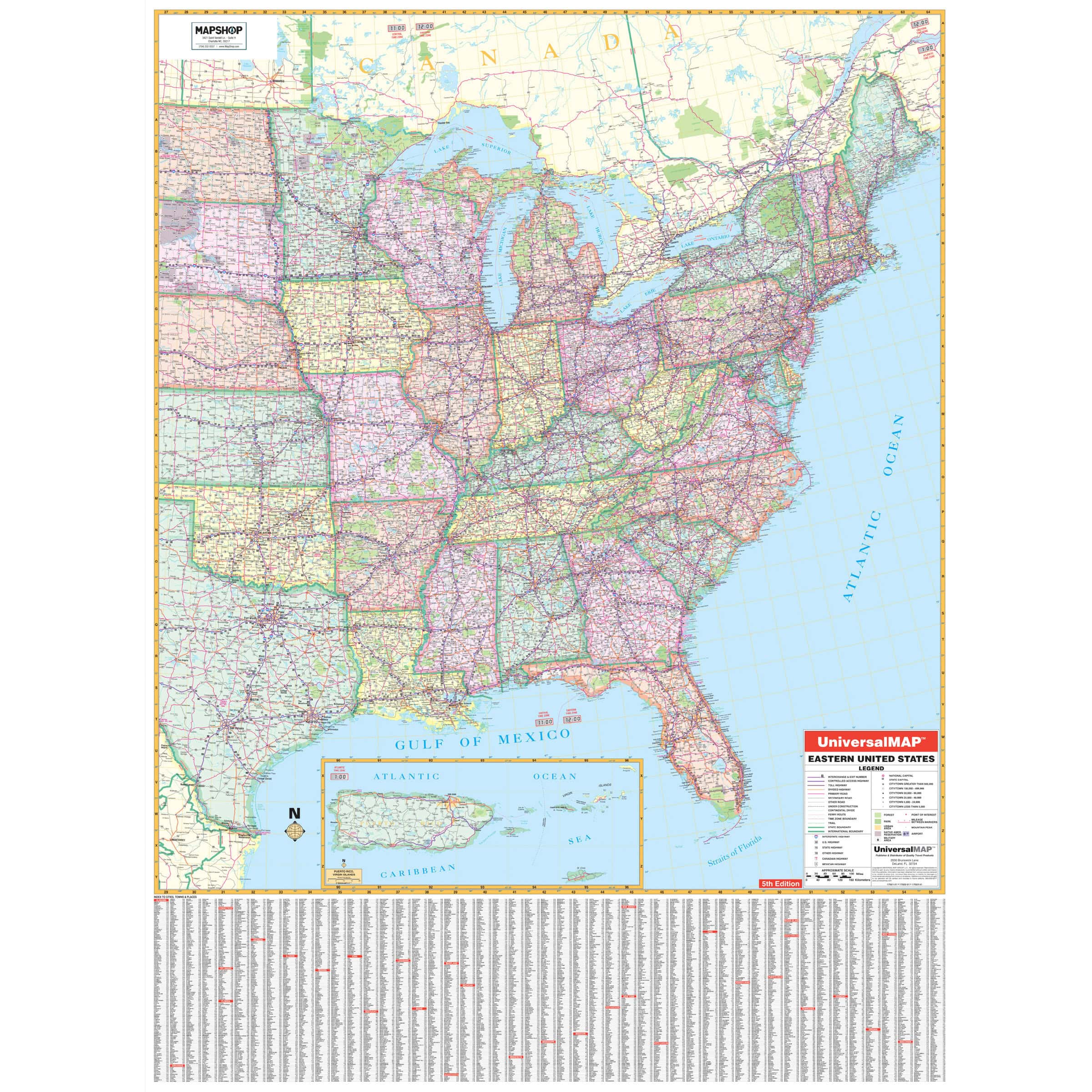 Eastern United States Wall Map | East Coast USA Map | Map Shop