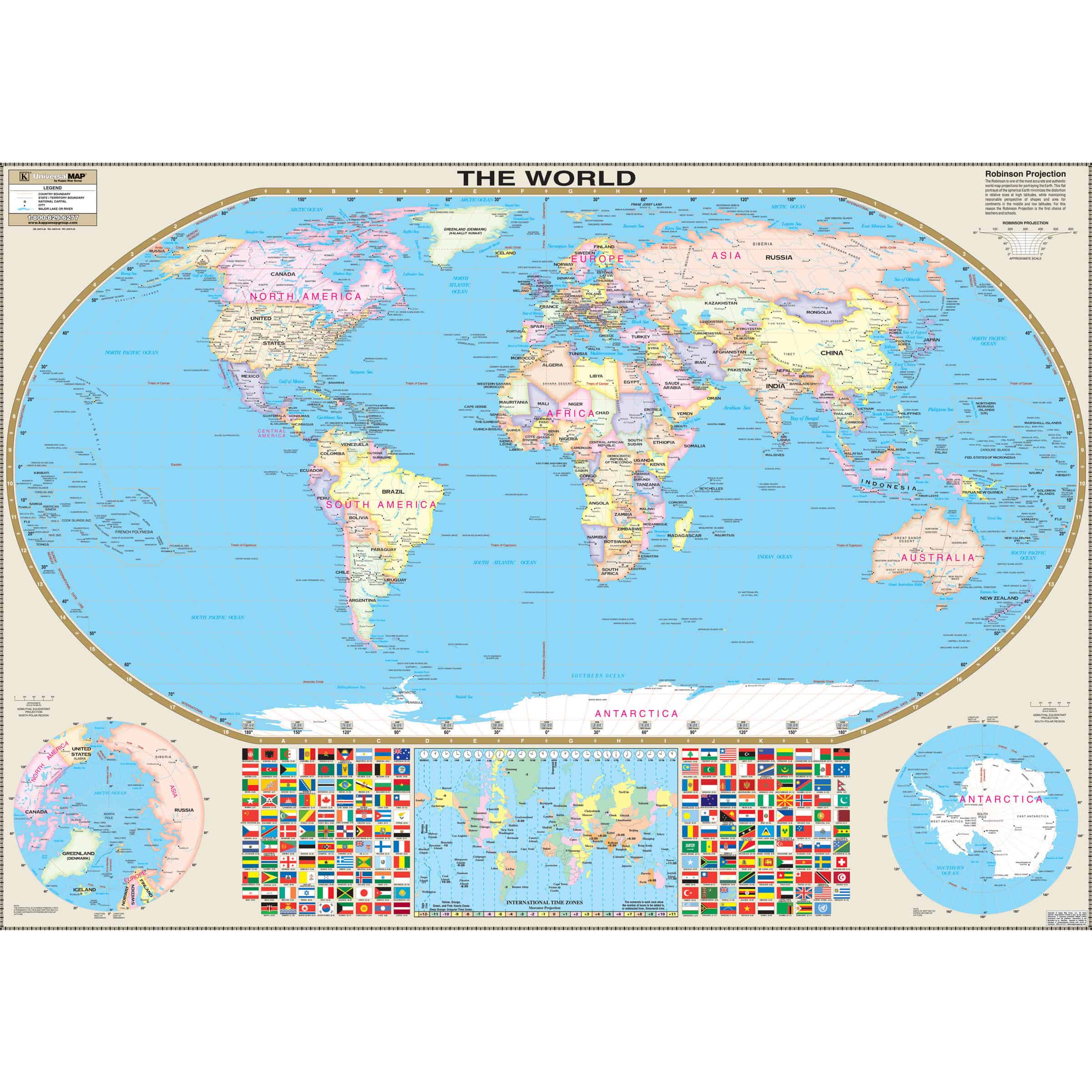 World Robinson Projection Wall Map by Kappa - The Map Shop