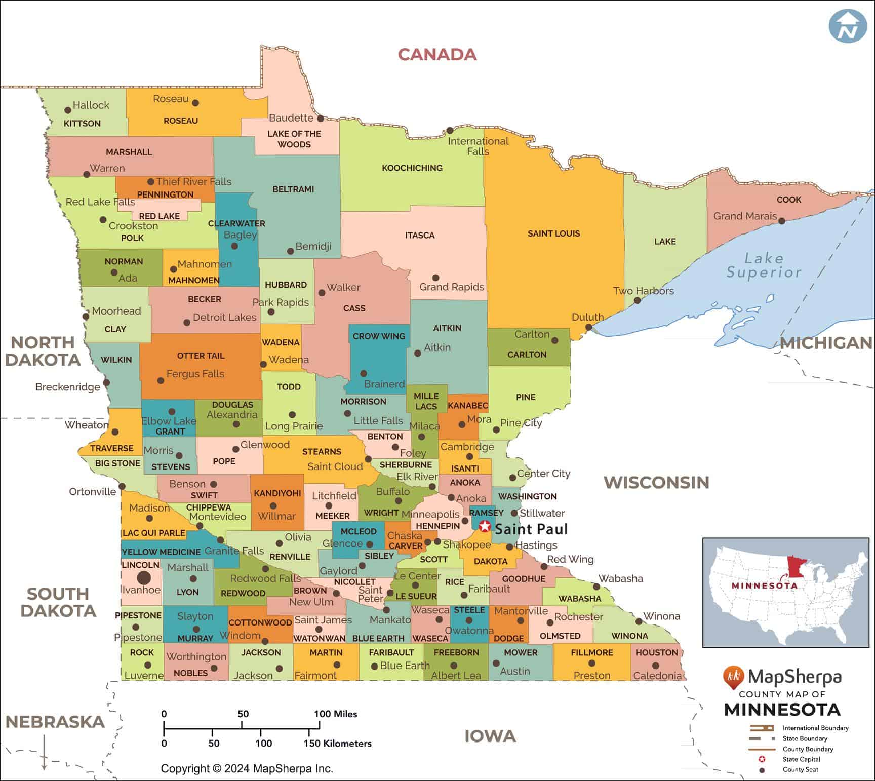 Minnesota Counties Wall Map by MapSherpa - The Map Shop