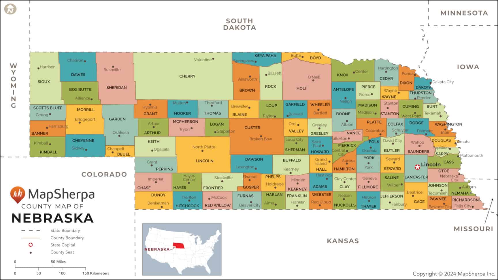 Nebraska Counties Wall Map by MapSherpa - The Map Shop