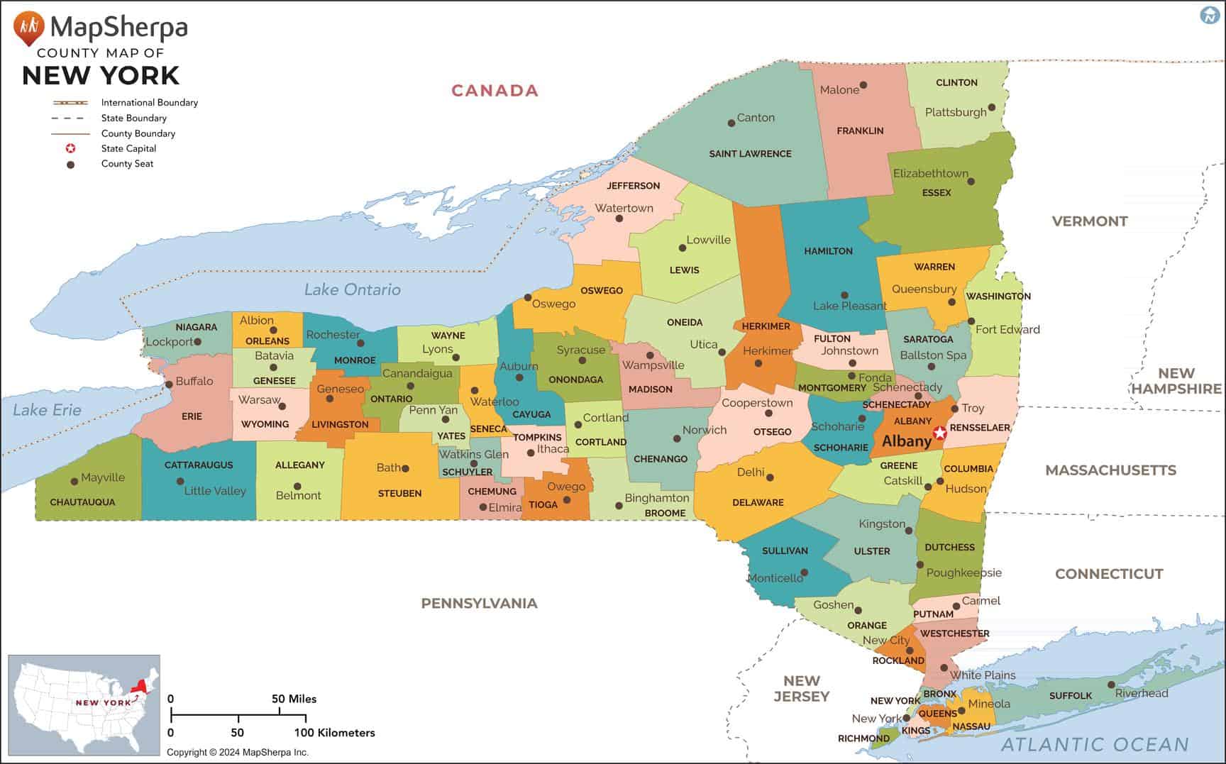 New York Counties Wall Map by MapSherpa - The Map Shop
