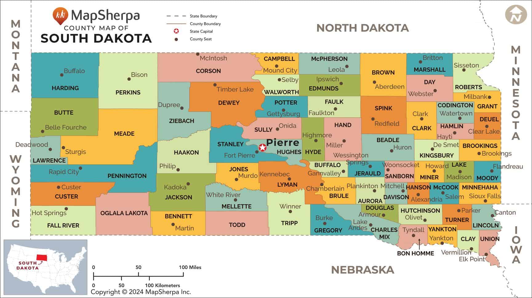 South Dakota Counties Wall Map by MapSherpa - The Map Shop