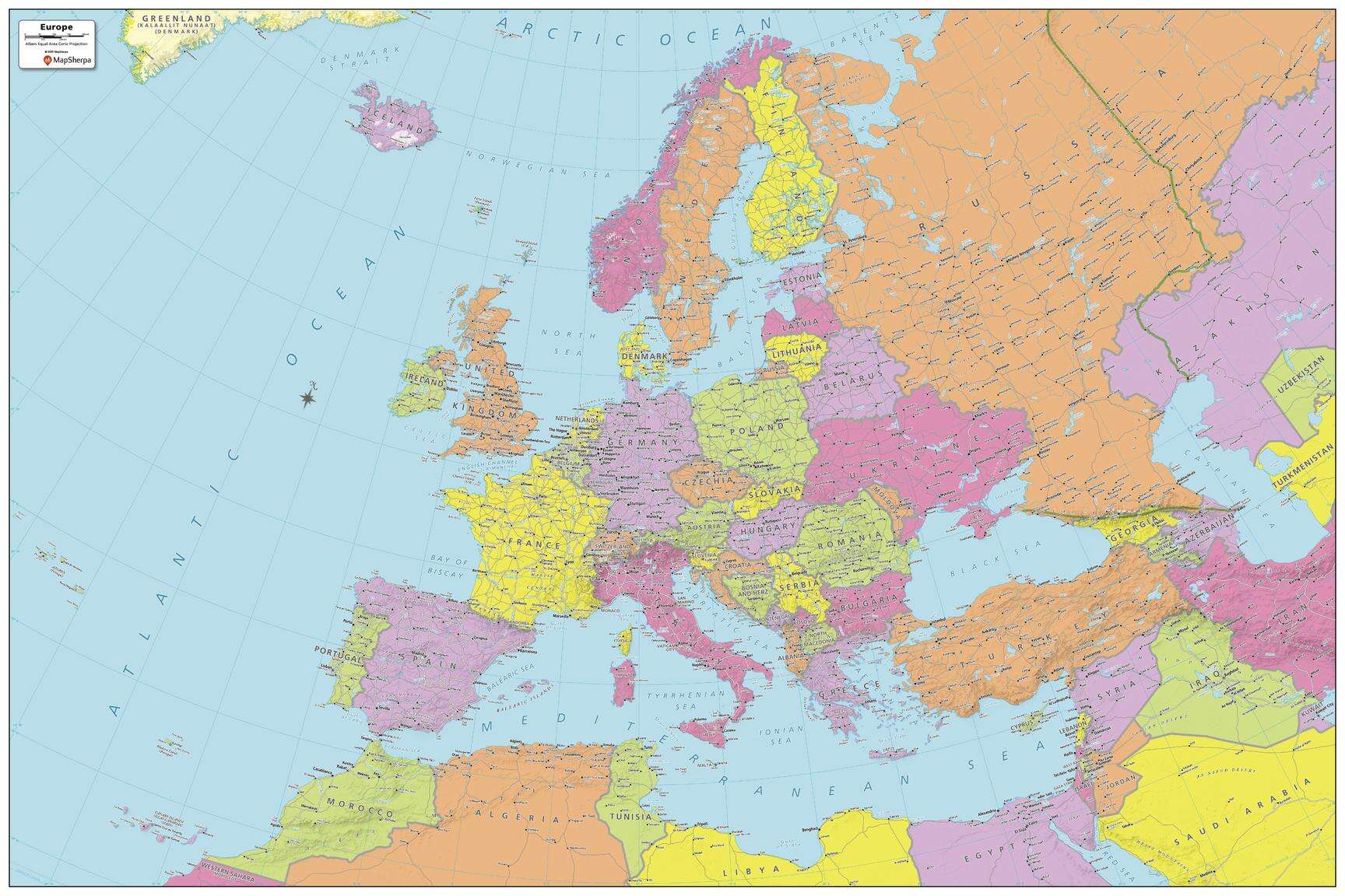 Europe Political Wall Map by MapSherpa - The Map Shop