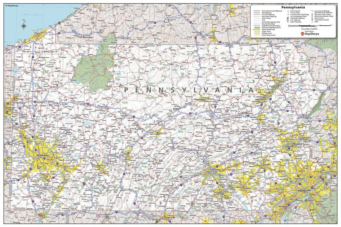 Pennsylvania State Wall Map - Small by MapSherpa - The Map Shop