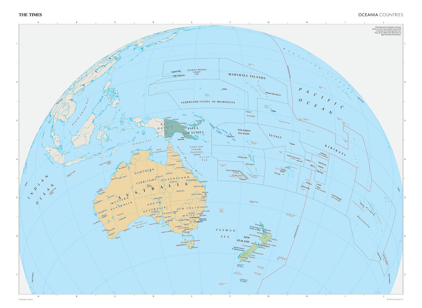 Oceania (Political Features) Wall Map by The Times - The Map Shop