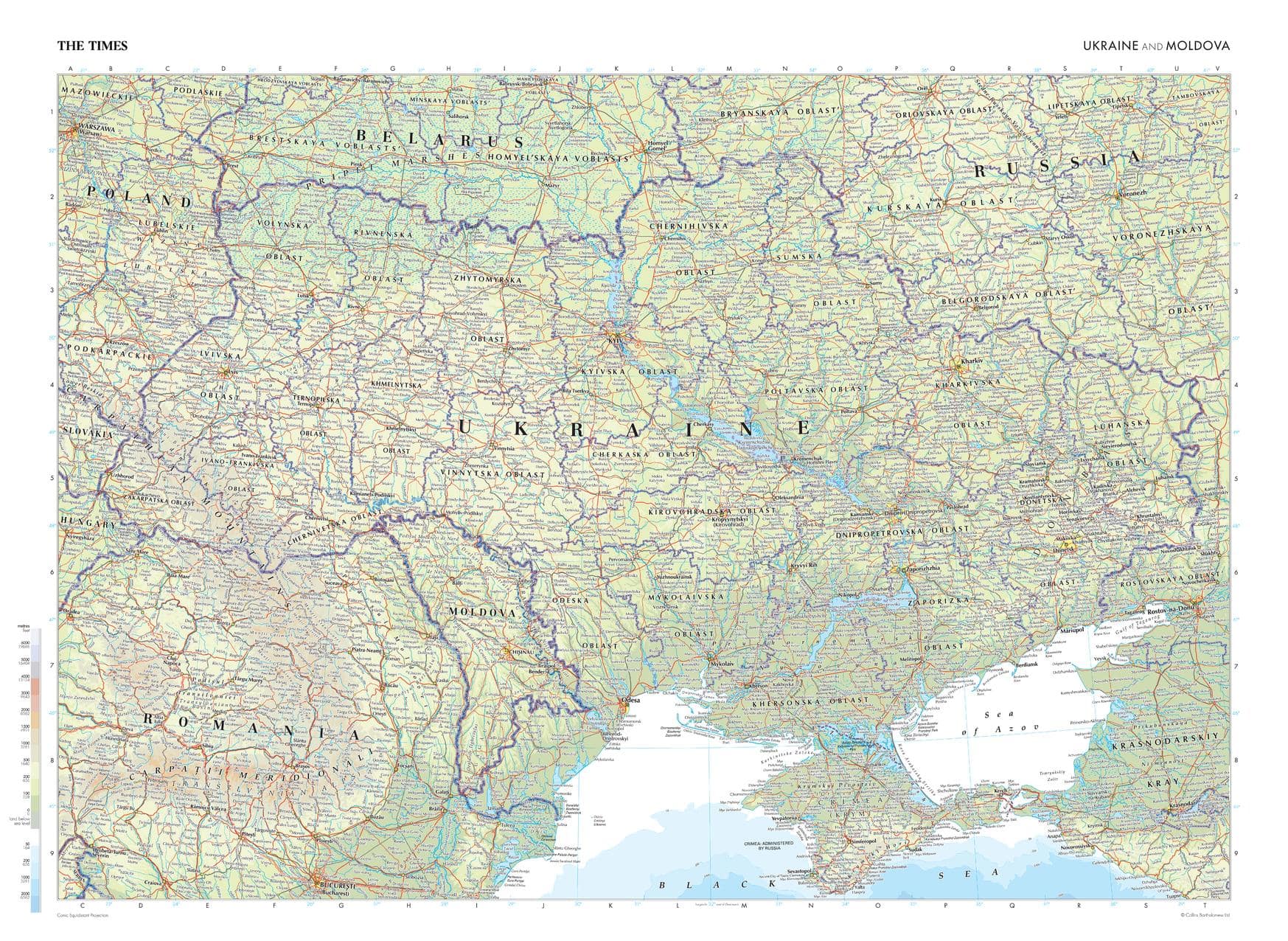 Ukraine and Moldova Wall Map by The Times - The Map Shop