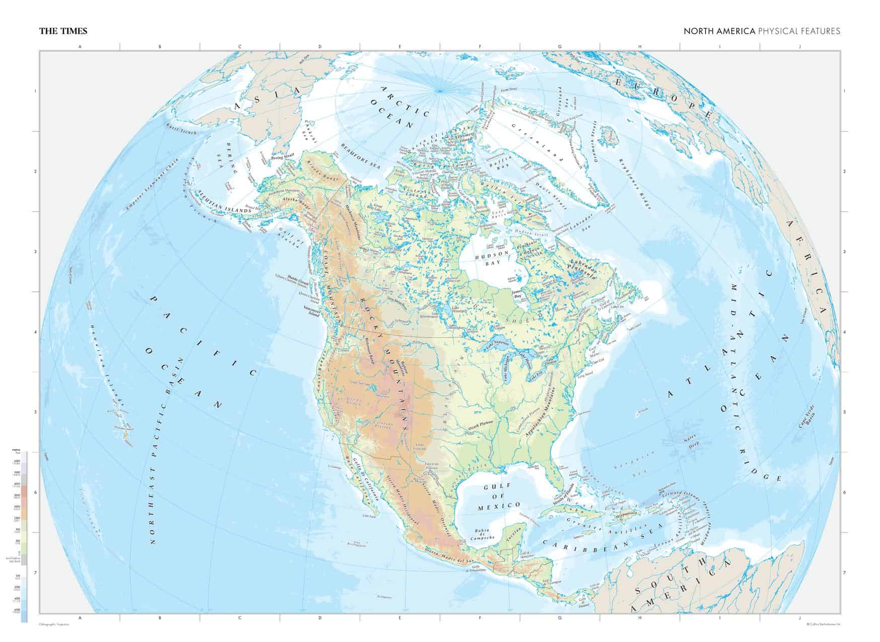 North America (Physical Features) Wall Map by The Times - The Map Shop