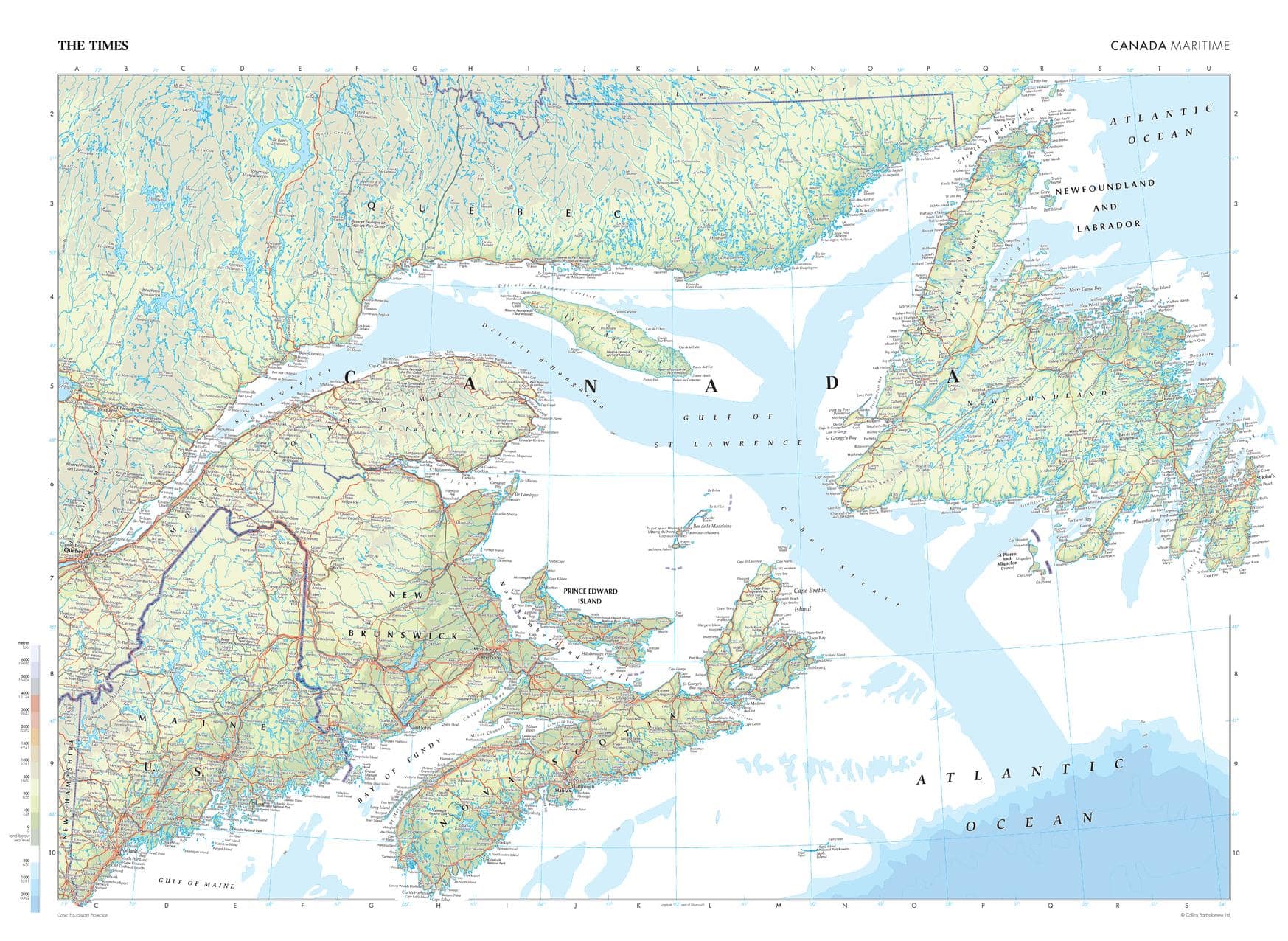 Maritimes (Canada) Wall Map by The Times - The Map Shop