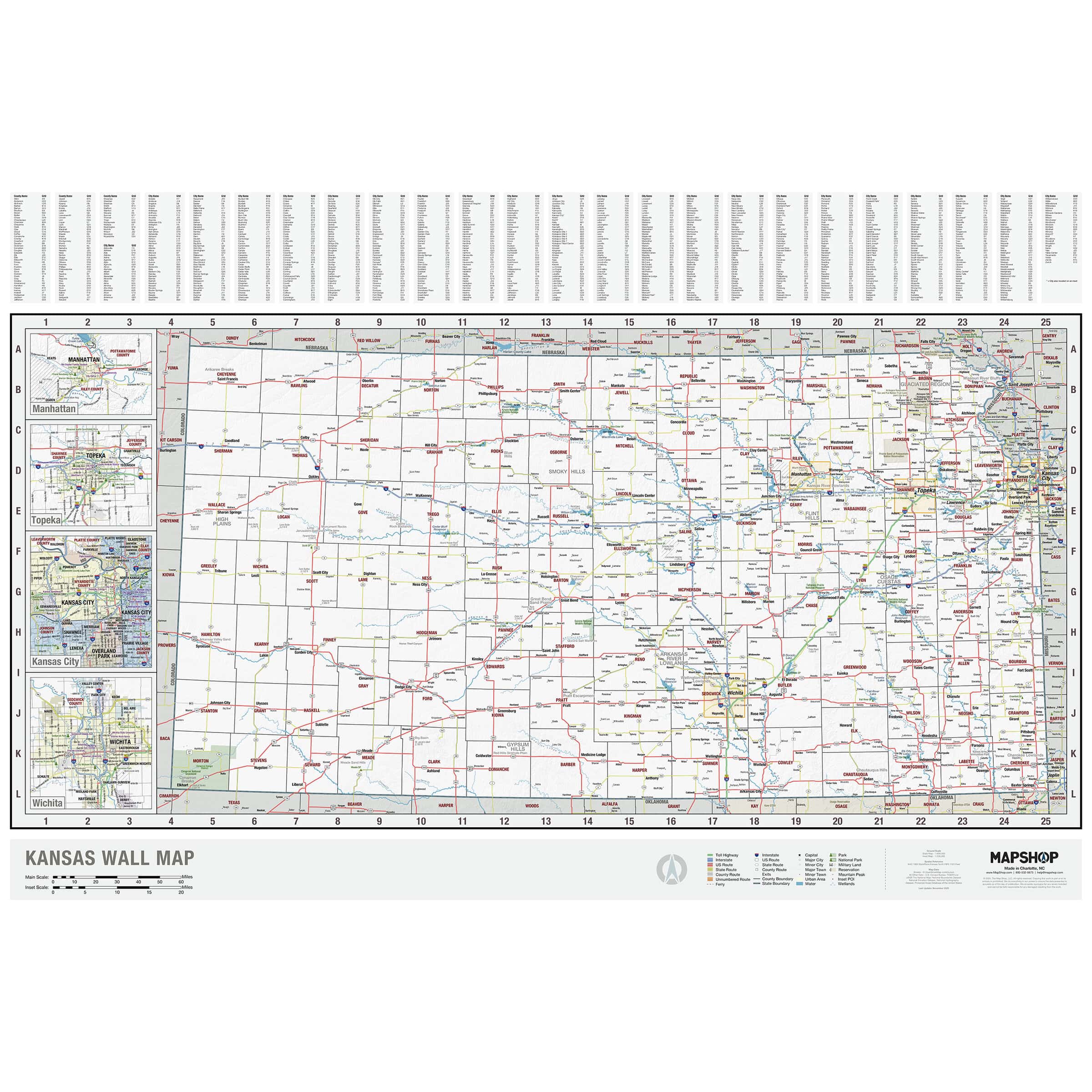 Kansas State Wall Map by MapShop - The Map Shop